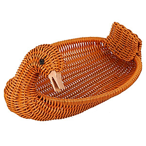 Baluue Rattan Woven Basket Fruit Bread Serving Baskets Duck Shaped Weaving Countertop Vegetable Holder Fruit Bowl Home Decor for Bread Snacks