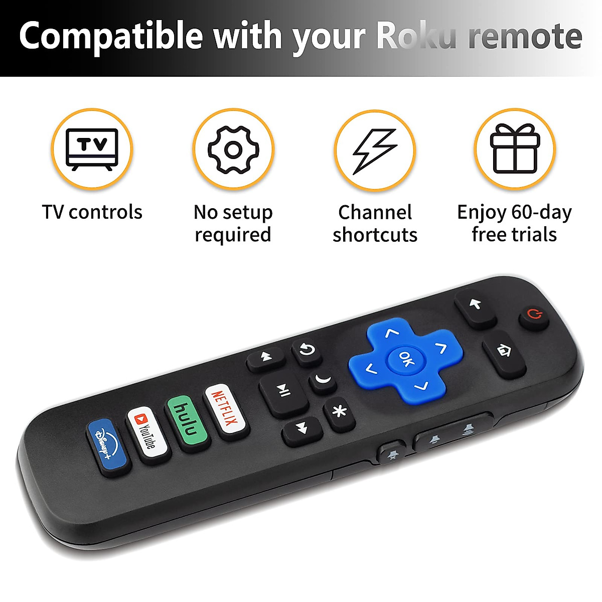 New Universal TV Remote - Compatible with Roku TVs, Including TCL, Hisense, and Onn (Pack of 2) - Not for Roku Stick and Box