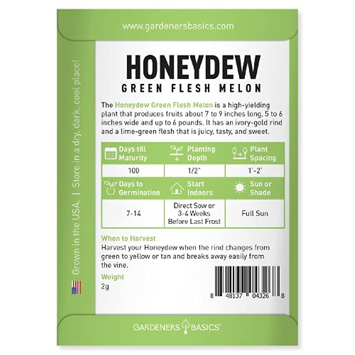 Honeydew Seeds for Planting - Green Flesh Melon Heirloom, Non-GMO Fruit Seed Variety- 2 Grams Seeds Great for Summer Honey Dew Melon Gardens by Gardeners Basics