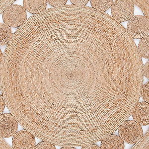 THE PIKKU INTERNATIONAL - Rug Round Jute Hand Woven Circle Design Area Rug Natural Beige Carpet (11 X 11 Feet)