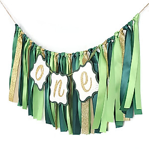 Wild One Birthday High Chair Banner - Boy Girl Jungle Theme Cake Smash Photo Shoot Backdrop - 1st Birthday Decor (WILD ONE GREEN)