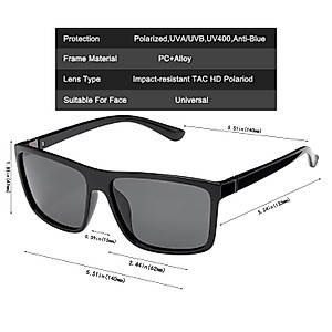 NIEEPA Men's Driving Sports Polarized Sunglasses Square Plastic Frame Glasses (Grey Lens/Bright Black Frame)