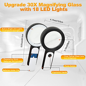 Magnifying Glass 18 LED Lights, High Magnification Illuminated Lighted Magnifier for Low Vision Seniors Reading, Macular Degeneration, Soldering, Inspection, Coins, Jewelry, Exploring