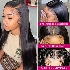 Lace Front Wigs Human Hair Straight 13x4 HD Lace Frontal Wigs Human Hair Pre Plucked with Baby Hair 180% Density Glueless Brazilian Virgin Human Hair Wigs for Black Women Natural Color (18Inch)
