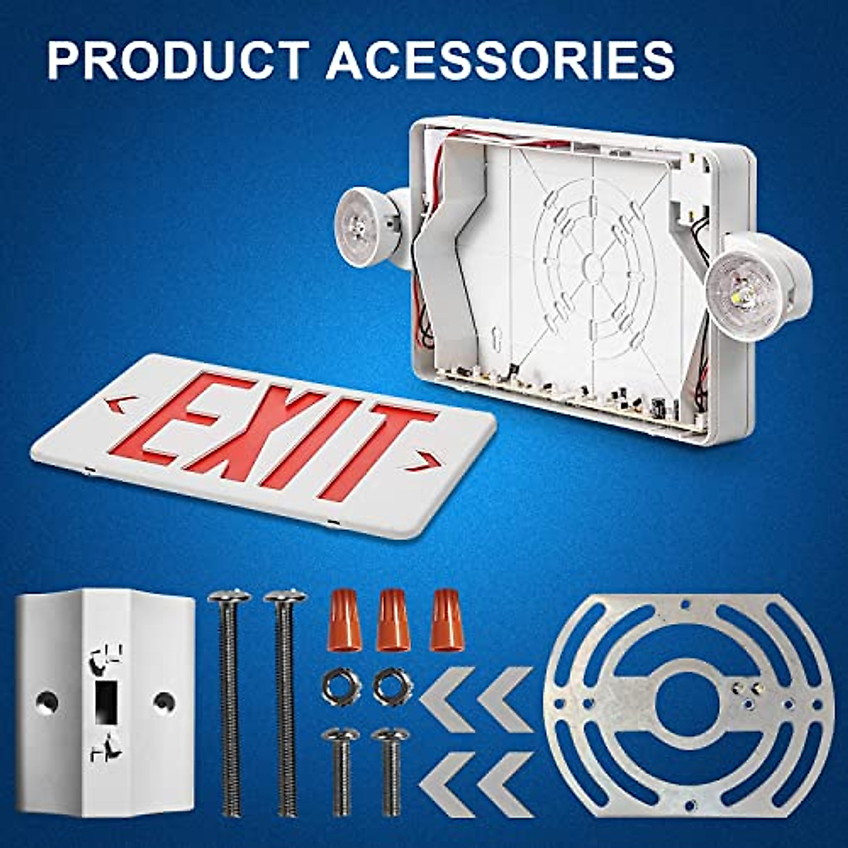 LED Exit Sign with Emergency Light, Red Exit Sign Light with 90 Minute Battery Backup, Red Letter Emergency Exit Sign Light with Two Adjustable Heads, AC 120-277V, UL Listed (1-Pack)