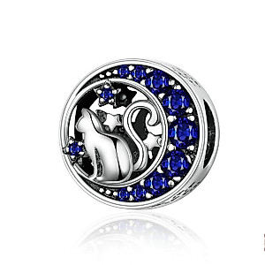 Eternalll Jewellery Original 100% 925 Sterling Silver Charm Bead Love Animal Charm Family Birthday fit Pandoras Bracelets DIY Charms (Moon Cat Charms)
