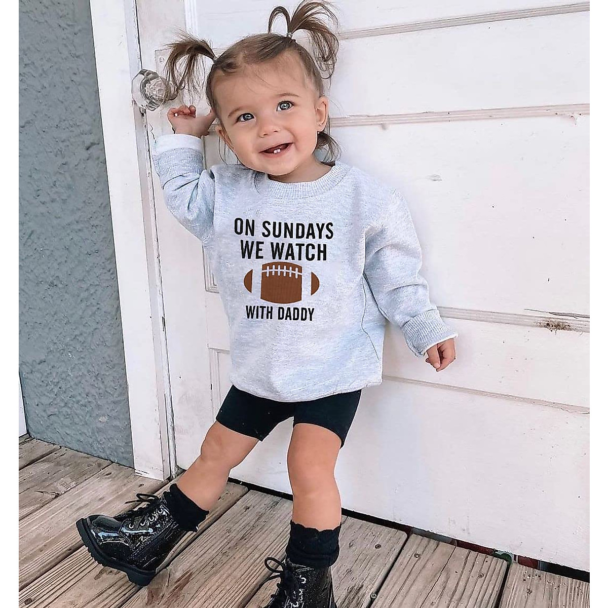 Lamuusaa Toddler Kid Baby Girl Boy On Sunday We Watch Football with Mommy/Daddy Sweatshirt Oversized Sweater Fall Clothes (Football with Daddy, 2-3 Years)