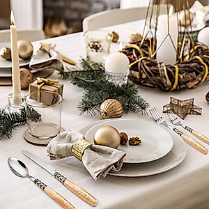 PUREAIN Laurel Silverware Set, 40 Pieces Flatware Set for 8, Vintage Cutlery Set with Champagne Acrylic Handle Including Fork Spoon and Knife, Dishwasher Safe