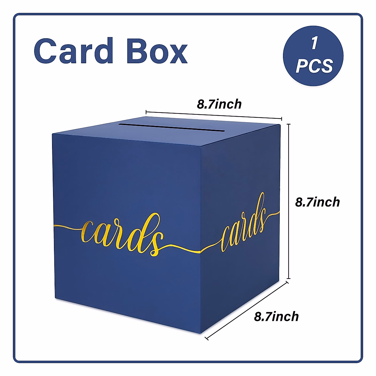 LIKAJON 1 Pack Navy Blue and Gold Foil Card Box for Party, 8.7" Navy Blue Gift Card Box Money Box for Birthday, Wedding, Baby Shower, Retirement, Anniversary, Bridal Shower, Raffle Ticket