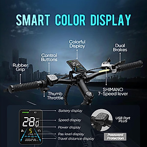 eAhora APUS Peak 1000W Electric Bike 20Ah Carbon Fiber Electric Bikes 26 Inch Electric Mountain Bike,Color Display with USB Port, GRAY