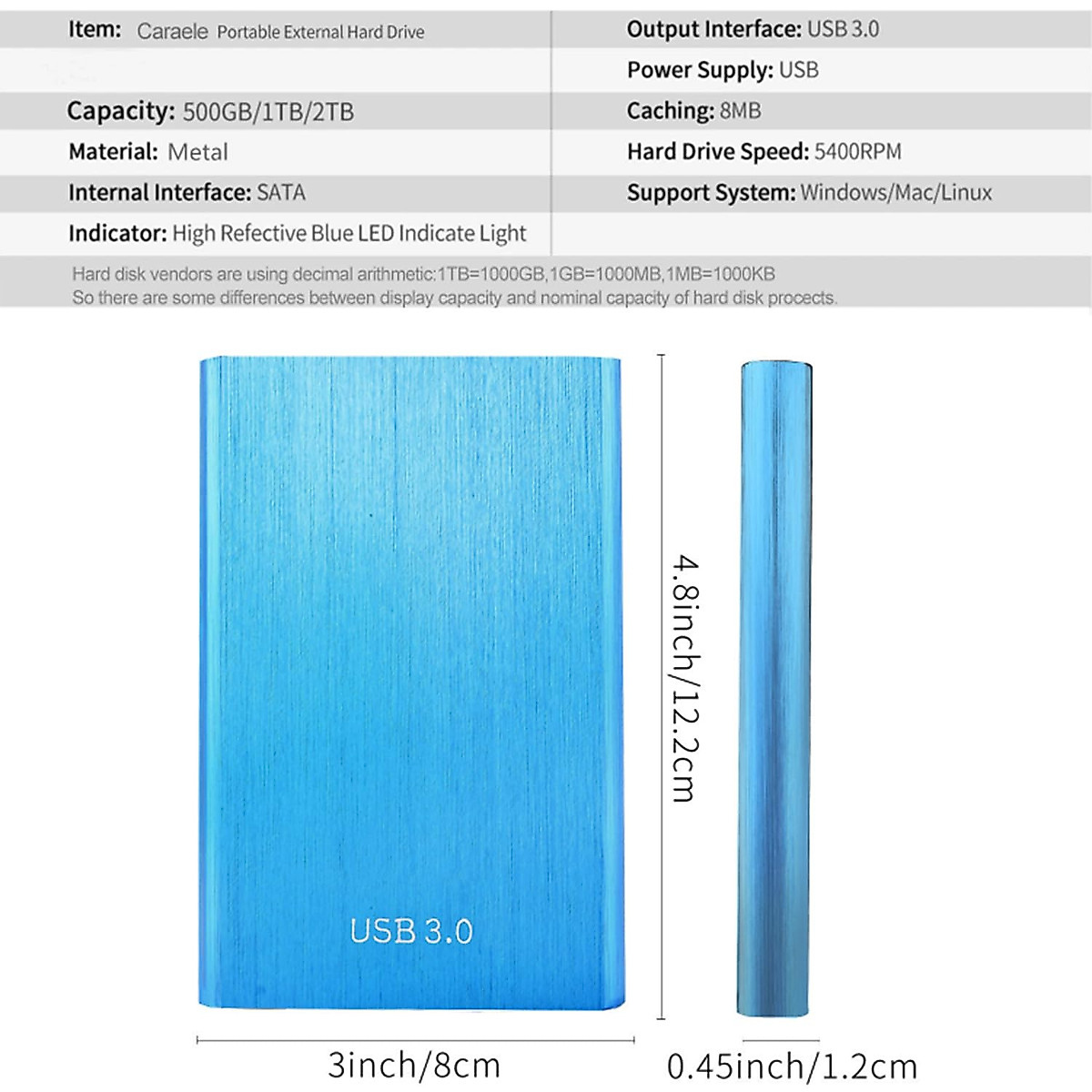 External Portable USB3.1 2TB External Portable Hard Disk for PC, Mac, Desktop,Chromebook(2TB Blue)