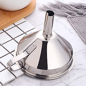 Stainless Steel Wide Mouth Funnels with Detachable Strainer, 5-inch Funnel for Filling Small Bottles and Jars, Cooking Oil and Transmission Liquid and Powder, Food Grade Metal Kitchen Funnels Silver