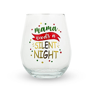 Your Dream Party Shop Mama Needs A Silent Night 22oz Christmas Stemless Wine Glass, Wine Holiday Gifts, Perfect Christmas Drinking Glasses, Funny Christmas Wine Glasses