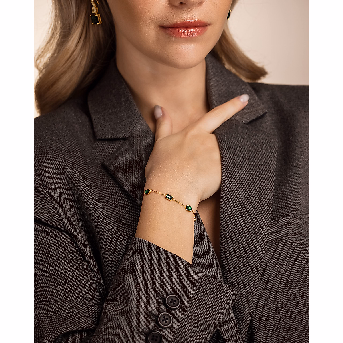 Tennis Bracelets for Women, Tennis Bracelet, Green Bracelet, Emerald Jewelry, 18K Gold Plated Emerald Green Bracelets for Women by SNGIA, Amethyst Bracelet, Green Bracelet, Gold Tennis Bracelet,