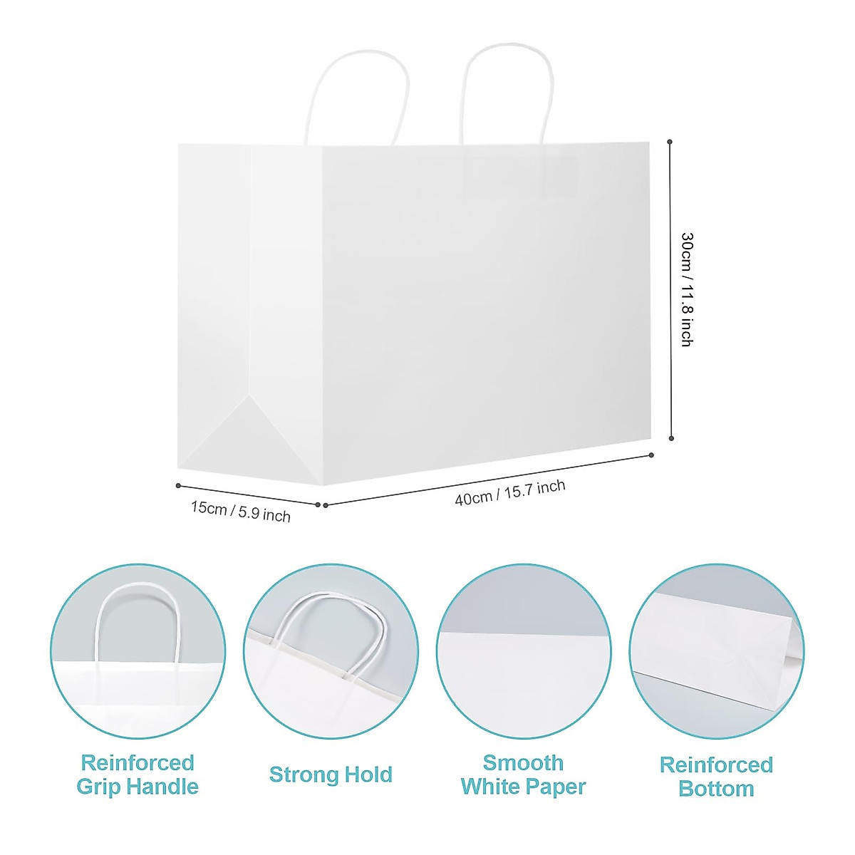 woric 120 PCS White Paper Bags with Handles, 16 x 6 x 12 inch Large Gift Bag Bulk Shopping Bags for Grocery Small Business Stocking Stuffers
