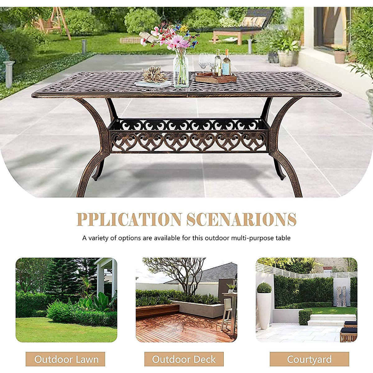 TITIMO 7 Piece Cast Aluminum Patio Dining Set, Outdoor Dining Furniture Patio Table and Chairs Set,6 Floral Pattern Swivel Rocker Chairs with Cushions (Khaki)