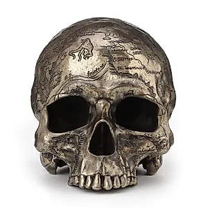 Veronese Design 5 3/8 Inch Craniumography Old Treasure Map Skull Sculpture Cold Cast Resin Bronze Finish Statue
