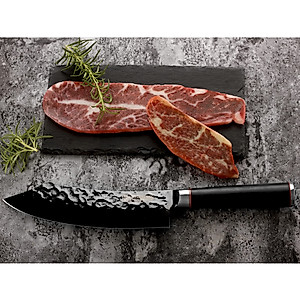 YOUSUNLONG Butcher Knife - 8 Inch Meat cleaver - Japanese AUS8 Black Titanium Nitride Coated Steel - Super Sharp - Natural Ebony Handle