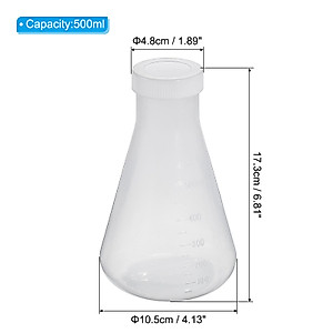 PATIKIL 500ml Plastic Erlenmeyer Flask with Screw Caps, 1 Pack Narrow Mouth Conical Flask for Laboratory, Clear