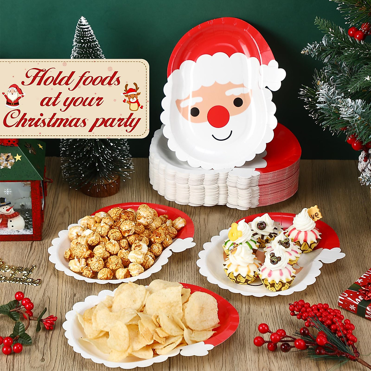 Yungyan 100 Pcs Christmas Disposable Plates Santa Paper Plates for Christmas Wedding Birthday Family Party Tableware Supplies Serve 100 Guests, 8.3 x 7.7 Inch, Red and White