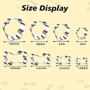 Hottion 8PCS Dog Bone and Dog Paw Print Cookie Cutters Set, Metal 4 Sizes Dog Bone Paw Shape Cookie Cutters, Dog Theme Party Cookie Cutter Dog Treats Cutters Molds for Homemade Treats Baking