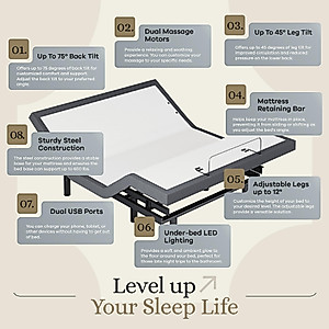 Sven & Son Classic Adjustable Bed Base, Head and Foot Lift, Massage, Under-Bed Lights, USB, Gel Memory, Zero Gravity Smart Frame - Queen + 10 inch Memory Foam Matt (Firm)