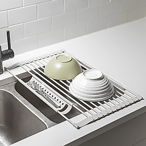 Over Sink Dish Drying Rack- Foldable Roll Up Dish Drying Rack- Portable Drying Rack for Kitchen Sink- Durable Dish Drainer- Space-Saver Kitchen and Sink Accessories- Dish Rack by Tasora (21"x13")