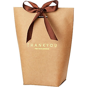 Frcctre 40 Pack Thank You Gift Bags with Ribbons, 3.1"X2.3"X 6.5" Kraft Paper Gift Wrap Boxes Party Favor Treat Bags Goody Bags Candy Cookie Bags for Wedding Bridal Shower Birthday Party
