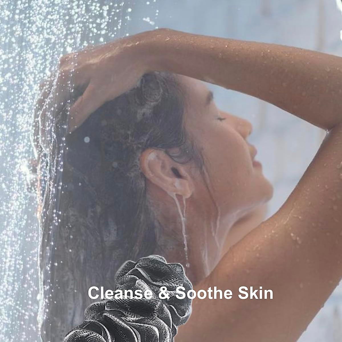 Loofah-Charcoal Back-Scrubbers 2-Pack-by-Shower-Bouquet: Long-Handle Bath-Sponge-Brushes with Extra Large Soft Mesh for Men & Women - Exfoliate with Full Pure Cleanse in Bathing Accessories