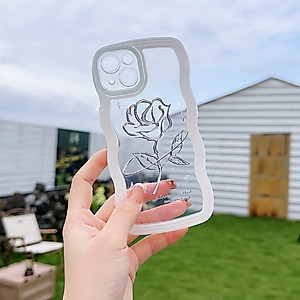 UICEAM Compatible with iPhone 13 Pro Max Case Clear with Floral Design for Women Girls,Aesthetic Cute Wavy Flowers Soft Shockproof Cell Phone Cover for iPhone 13 Pro Max (Rose/White)