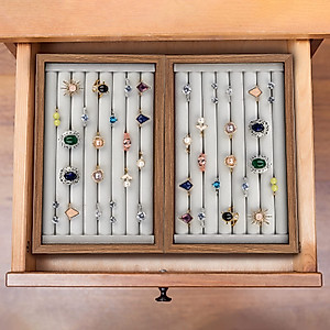 Elsjoy 2 Pack Ring Organizer Tray, 9 x 6 Wooden Ring Holder Display Case Ring Organizer Box, Ring Storage Tray Velvet Jewelry Tray for Rings, Earrings