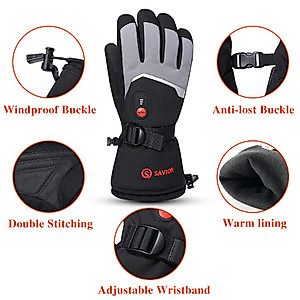 Rechargeable Heated Gloves Battery Electric Ski Gloves with 3 Heating Levels Touchscreen Waterproof Gloves for Men & Women