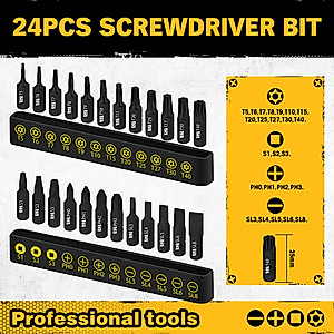 26-Piece Magnetic Screwdriver & Bit Set - Strong Magnetic Bit Holder and Screwdriver Bits, Durable & Versatile, Ergonomic Cushion Grip 95mm & 210mm Handles, Torx, Square, Phillips, Slotted Bits