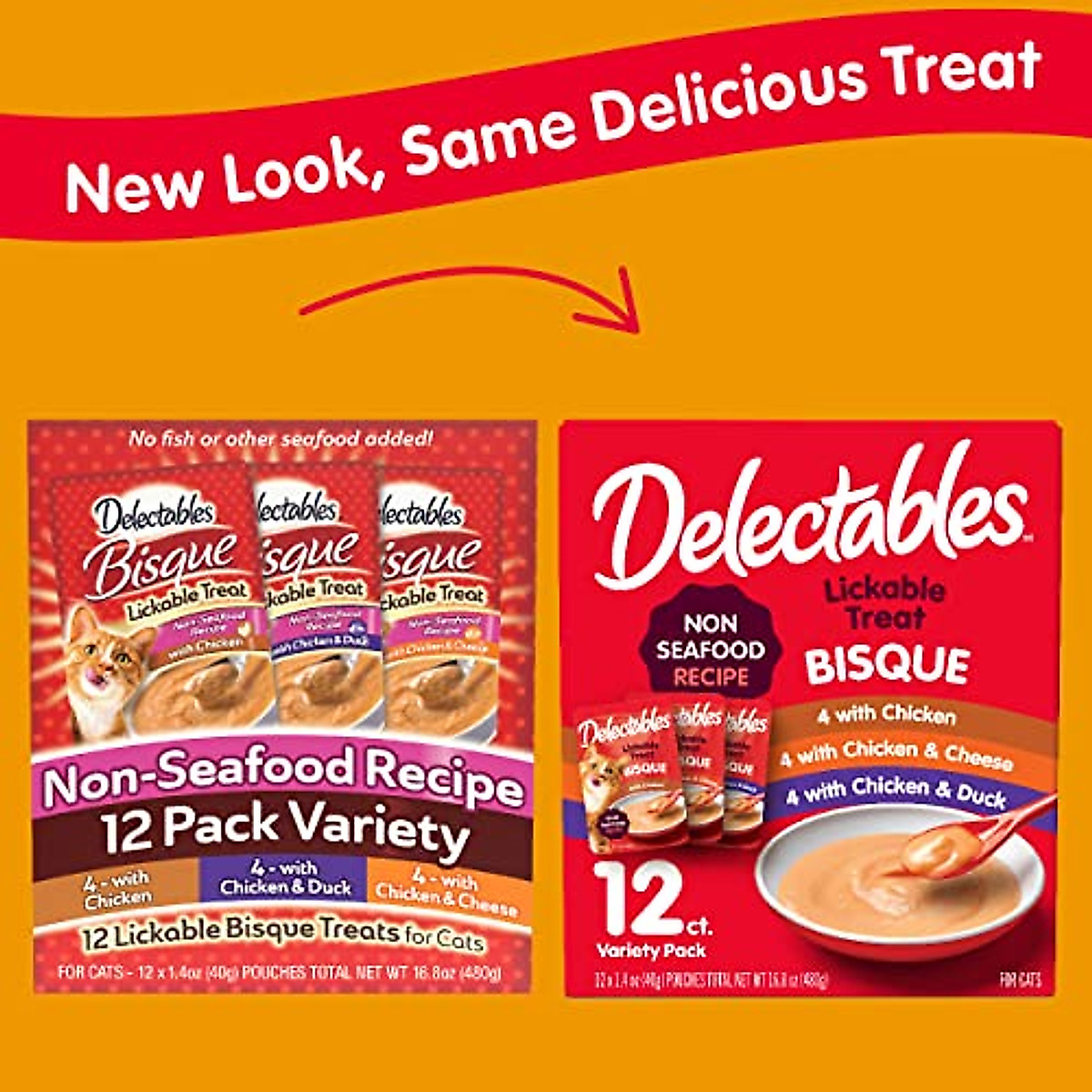 Delectables Bisque Non-Seafood Lickable Wet Cat Treats, Variety Pack, 12 Count (Pack of 1)