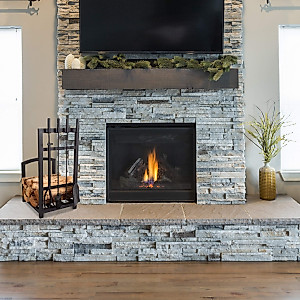 Lavish Home 5-Piece Fireplace Tool Set and Log Rack - Mission-Style Firewood Holder with Shovel, Broom, Tongs, and Poker for Hearth (Matte Black)