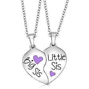 Valentine's Day Gift Ideas for Girls, Teens, Tweens, Big Sister & Little Sister Split Broken Heart Easter Basket Stuffers, Women, Teenagers, Sister Necklace Jewelry Gift Set for 2, Birthday Present for Granddaughters, Daughters, Nieces (Purple)