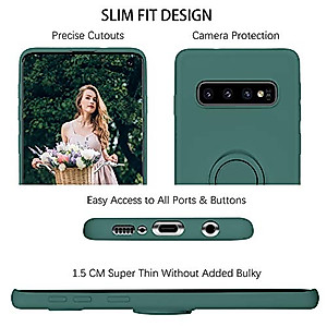 DUEDUE Samsung S10 Case, Liquid Silicone Slim Soft Gel Rubber Cover with Ring Kickstand |Car Mount Function,Shock Absorption Full Body Protective Anti Scratch Case for Samsung S10, Pine Green