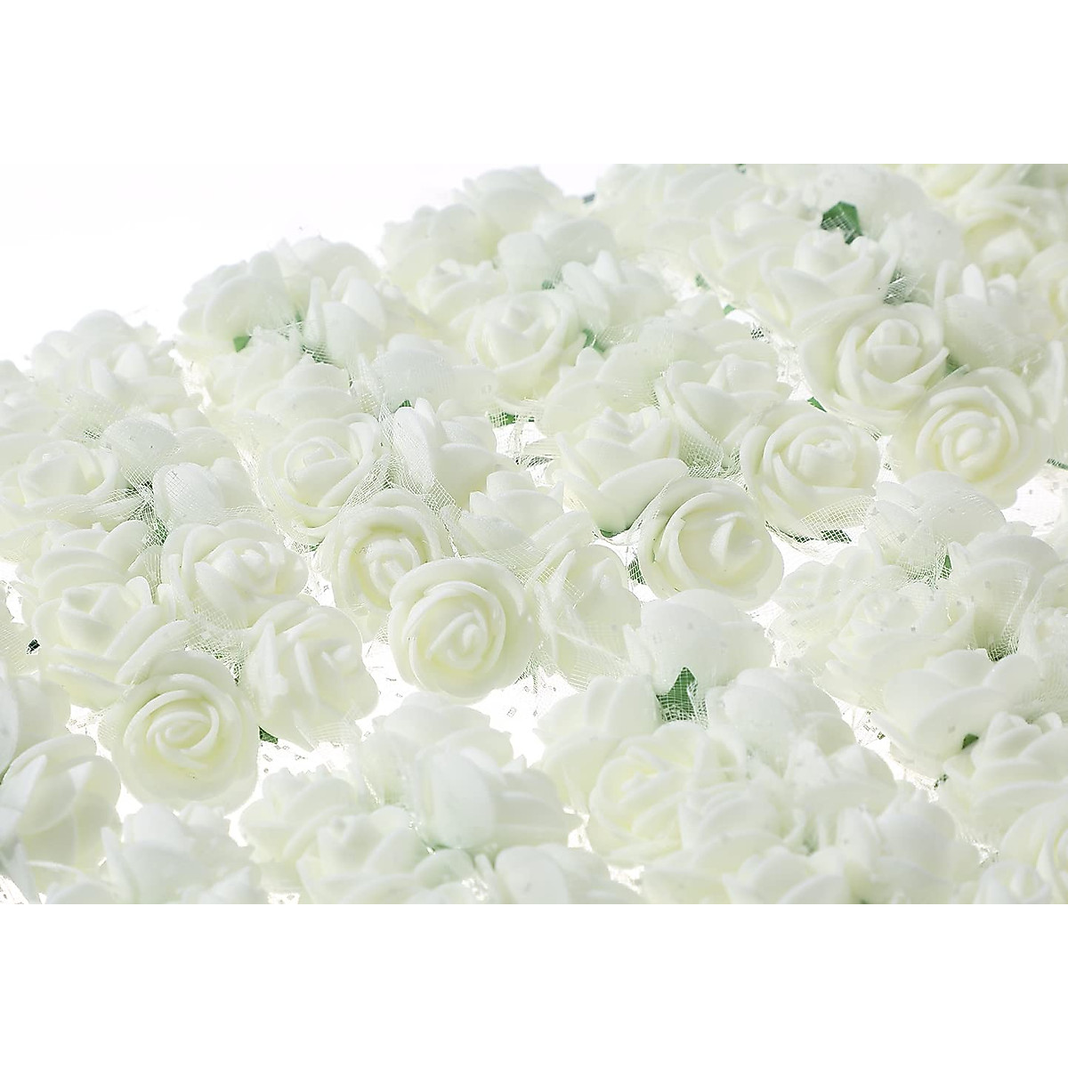 Gumolutin 144PCS Mini Fake Roses Artificial Foam Rose Heads with Wire Rods DIY Wedding Flowers Accessories Make Bridal Hair Clips Headbands Dress,Milk White