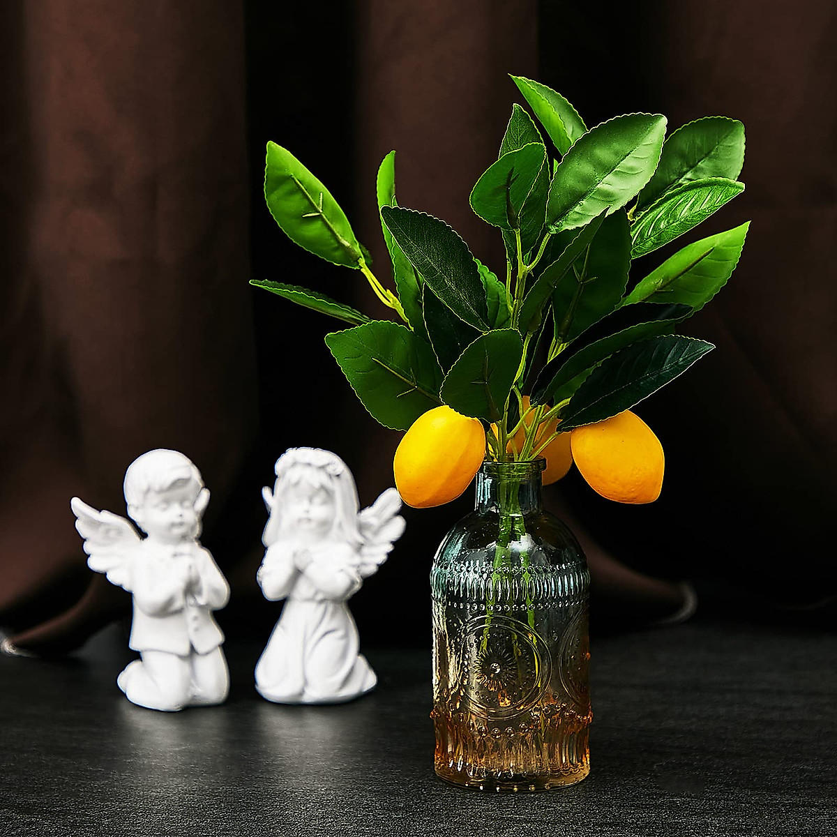 Chuangdi 10 Pieces Artificial Lemon Branches Lemon with Green Leaves Picks Artificial Lemon Picks Decoration for Home or Table Centerpiece, Holiday Farmhouse Garden Kitchen Vase Decoration