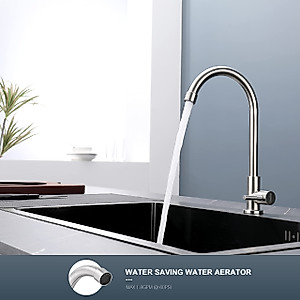 KirlystonE Cold Water Only Kitchen Faucet, Solid Stainless Steel Bar Deck Mount Cold Faucet for Outdoor Sink with Supply Line