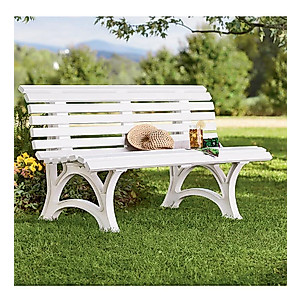Plow & Hearth Weatherproof German PVC Outdoor Bench | 3-Seat | Holds Up to 500 lbs | Garden Patio Porch Park Deck | Steel and Resin (White)
