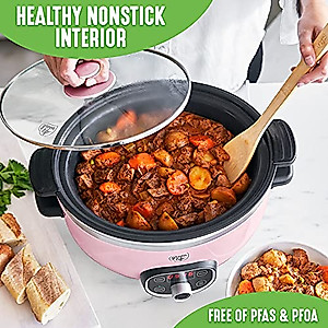 GreenLife Cook Duo Healthy Ceramic Nonstick 6QT Slow Cooker, PFAS-Free, Digital Timer, Dishwasher Safe Parts, Soft Pink