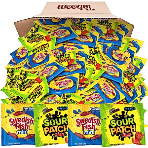 Valentine’s Day SourPatchKids Swedish Fish Candy Bulk for Romantic Sweet Indulgence - Individually Wrapped Mini Mix Variety Pack for Kids, Include 22 Gummy Treat Fun Size Bags, 9.7oz (44Count)