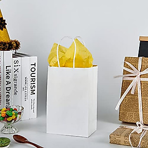 LITOPAK 100Pcs Paper Gift Bags, 8x5.25x3.75 Inches, White, Solid, Minimalist, Christmas, General Use, Gift Wrap, Bulk