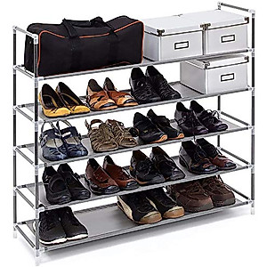 SAVICOS Shoe Rack, 5-Tier Metal Shoe Organizer Shelf Stackable Storage Cabinet Towers Unit Entryway Organizer Holds 20 Pairs(Gray)