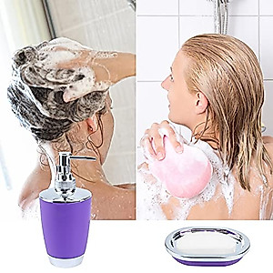 Yosoo 6 Piece Bathroom Accessory Set, Plastic Gift Set Toothbrush Holder Toothbrush Cup Soap Dispenser Soap Dish Toilet Brush Holder Trash Can Tumbler Straw Set Bathroom, Purple