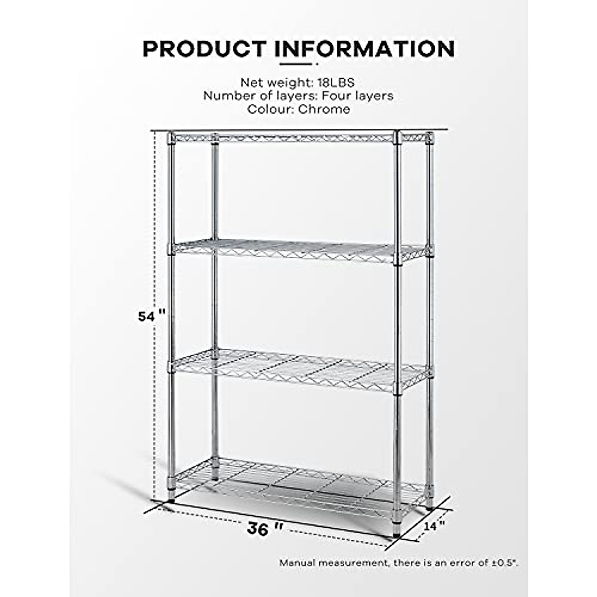 HCY Garage Shelving, 54 inchx36 inchx14 inch Metal Shelves 4 Tier Wire Shelving Unit Adjustable Heavy Duty Sturdy Steel Shelving Rack Shelf for Pantry Garage Kitchen (Chrome)
