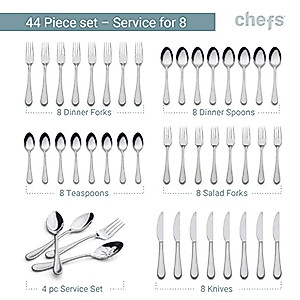 Chefs 18/10 Stainless Steel 44pc Flatware Set, Service for 8, Mesa Satin