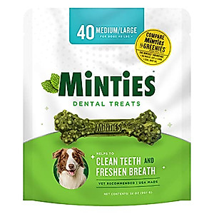 Minties VetIQ Dog Dental Bone Treats, Dental Chews for Medium/Large Dogs (Over 40 Lbs), 32 Ounces, Green, 40 Count