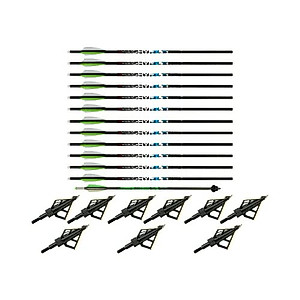 Killer Instinct Crossbows Hypr Lite 20 inch Crossbow Bolts (12-Pack) with Decocking Bolt and Fixed-Blade Steel Tip 100-Grain Hunting Broadheads (9-Pack) (6 Items)